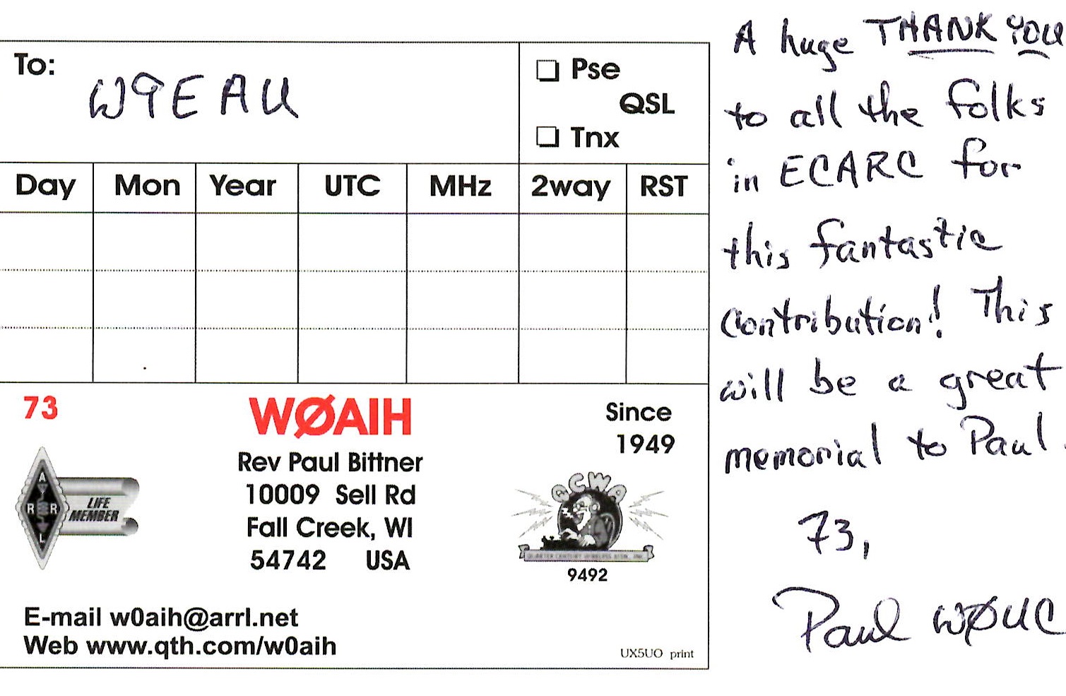 W0AIH Silent Key | Eau Claire Amateur Radio Club
